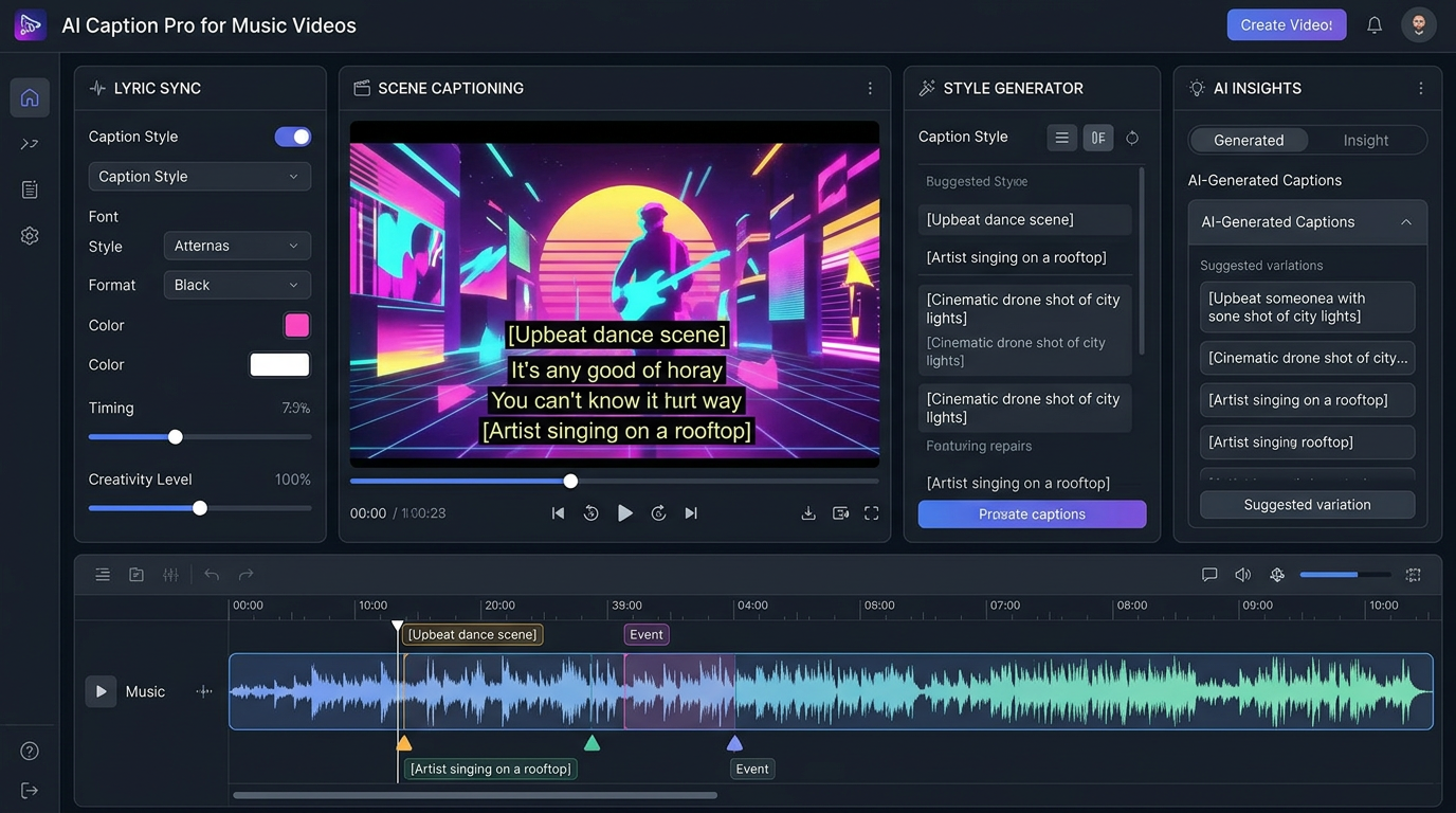 Best AI Caption Tools for Music Video Generation – freebeat